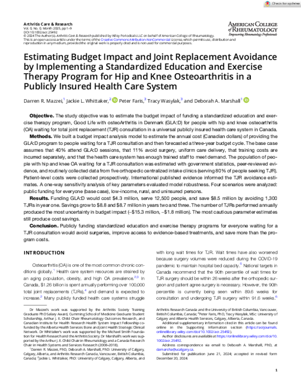 (PDF) Estimating Budget Impact and Joint Replacement Avoidance by ...
