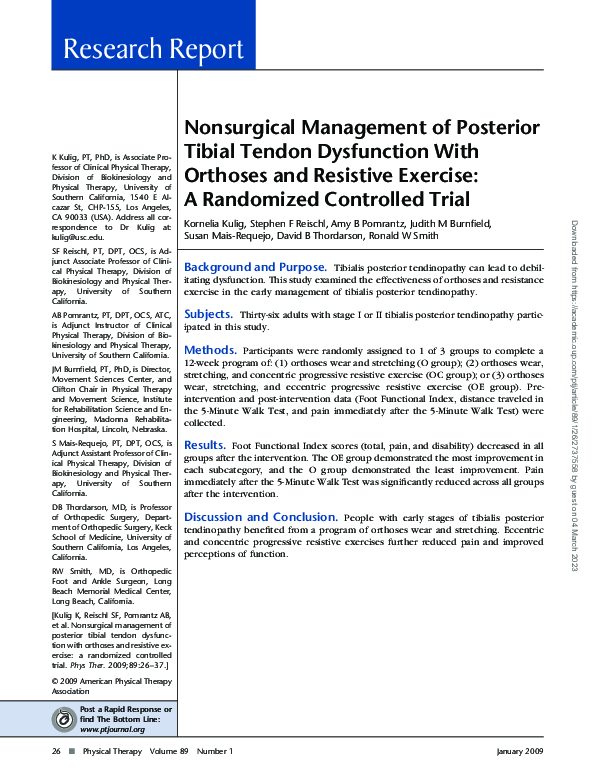 (PDF) Nonsurgical Management of Posterior Tibial Tendon Dysfunction ...