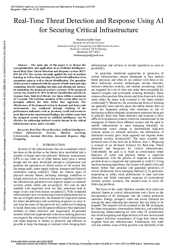 (PDF) Real-Time Threat Detection and Response Using AI for Securing ...