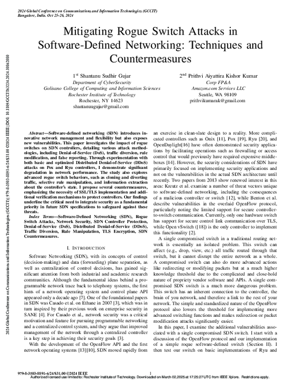 (PDF) Mitigating Rogue Switch Attacks in Software-Defined Networking ...
