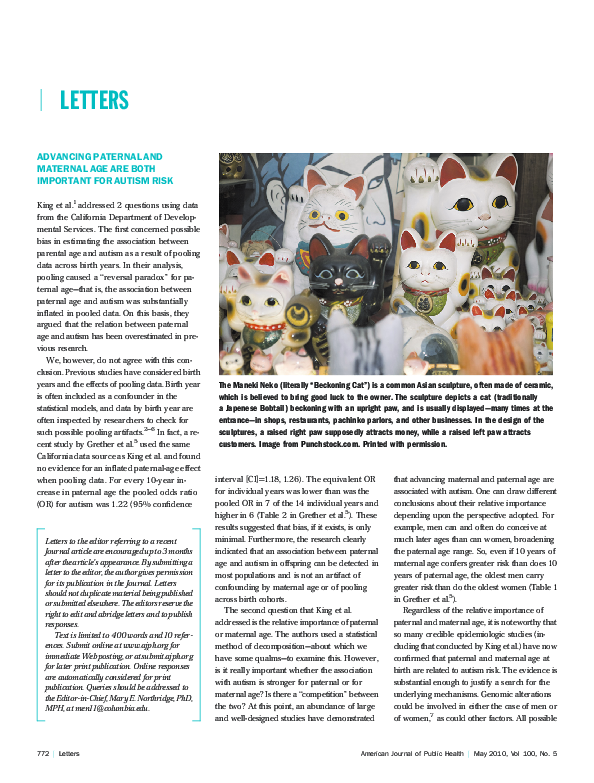 (PDF) Advancing Paternal and Maternal Age Are Both Important for Autism ...