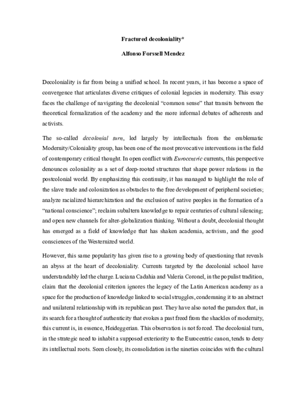 (PDF) Fractured decoloniality