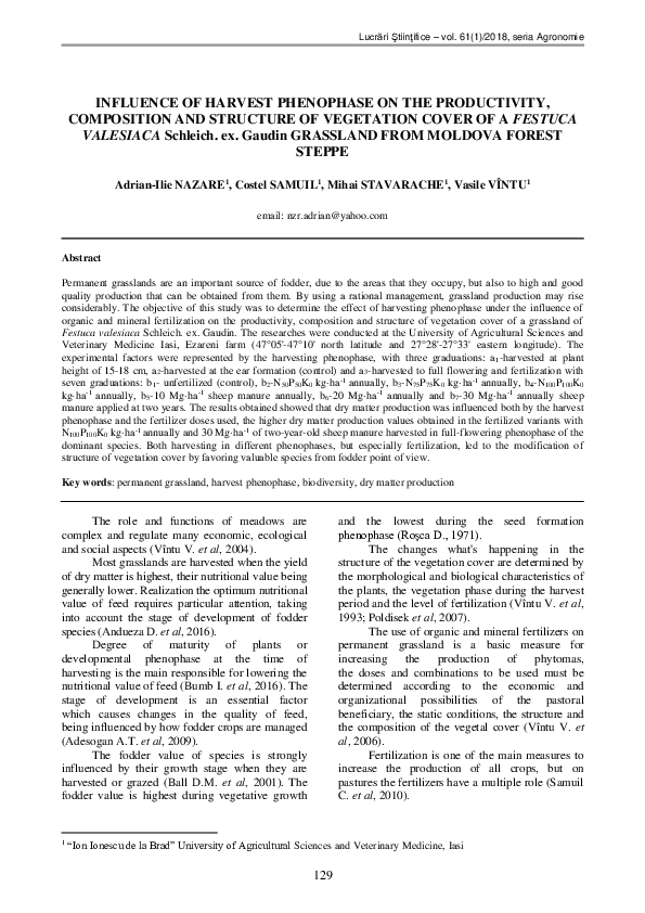(PDF) Influence of harvest phenophase on the productivity, composition ...