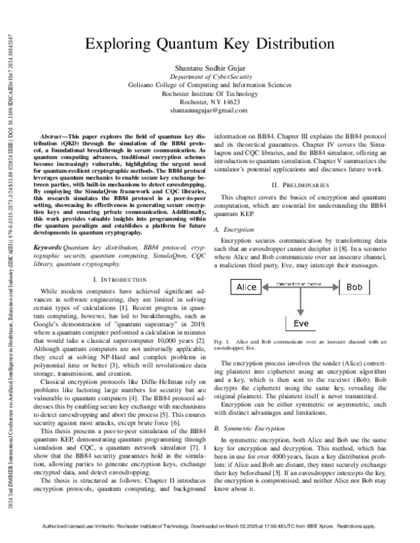 Pdf Exploring Quantum Key Distribution