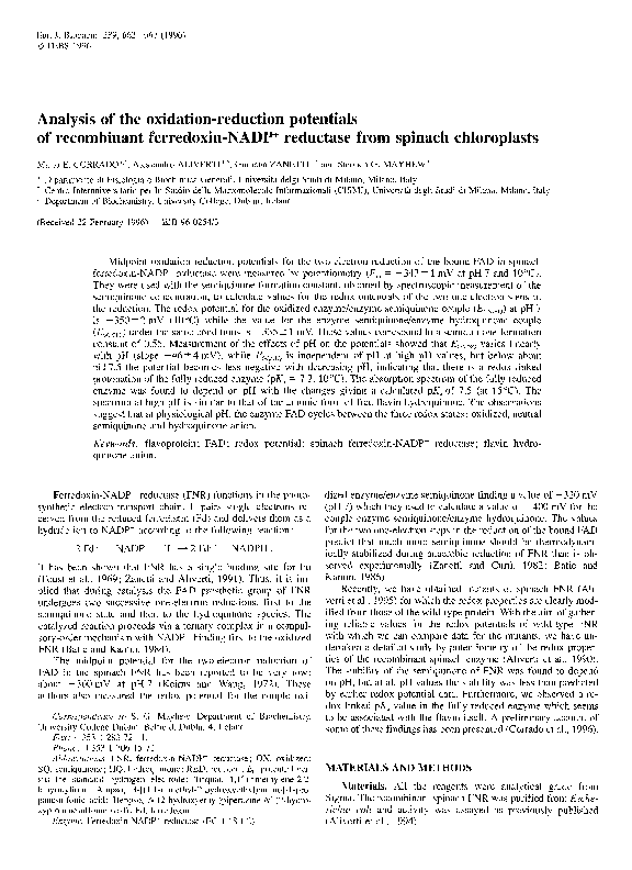 (PDF) Analysis of the Oxidation-Reduction Potentials of Recombinant ...