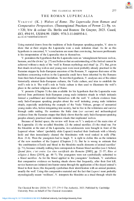 (PDF) Review of K. Vukovic, Wolves of Rome.