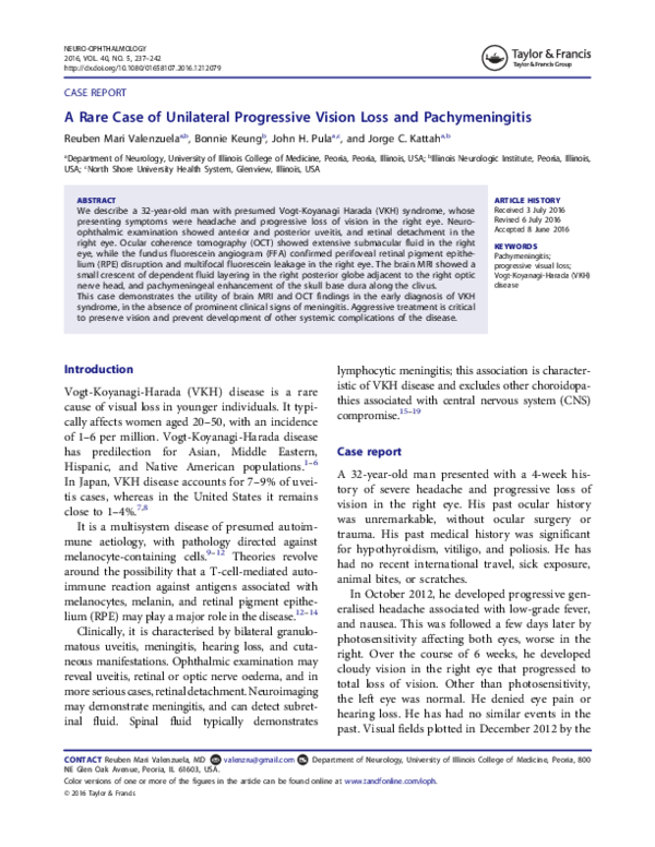 (PDF) A Rare Case of Unilateral Progressive Vision Loss and Pachymeningitis
