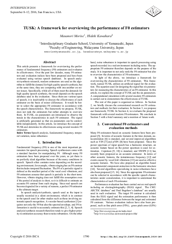 (PDF) TUSK: A Framework for Overviewing the Performance of F0 Estimators