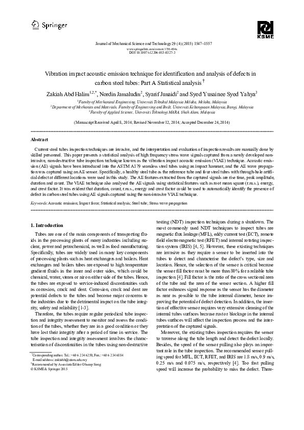 (PDF) Vibration impact acoustic emission technique for identification and analysis of defects in ...