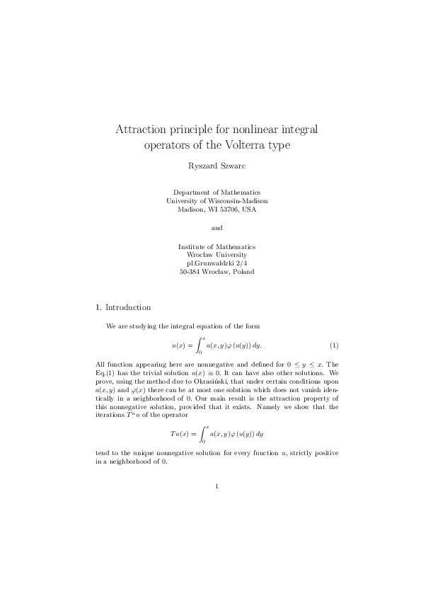 (PDF) Attraction principle for nonlinear integral operators of the Volterra type