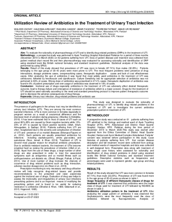(PDF) Utilization Review of Antibiotics in the Treatment of Urinary ...