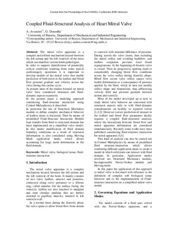 (PDF) Coupled Fluid-Structural Analysis of Heart Mitral Valve