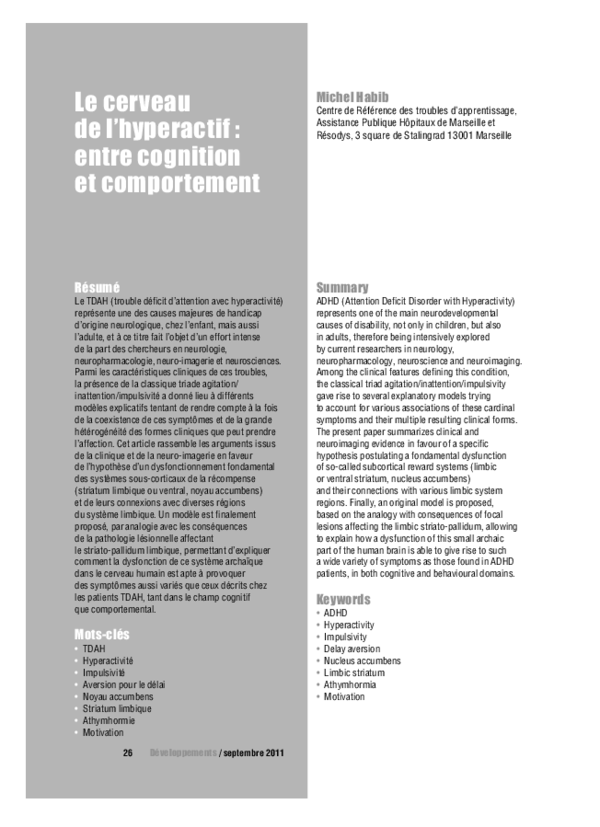 (PDF) Le cerveau de l'hyperactif : entre cognition et comportement