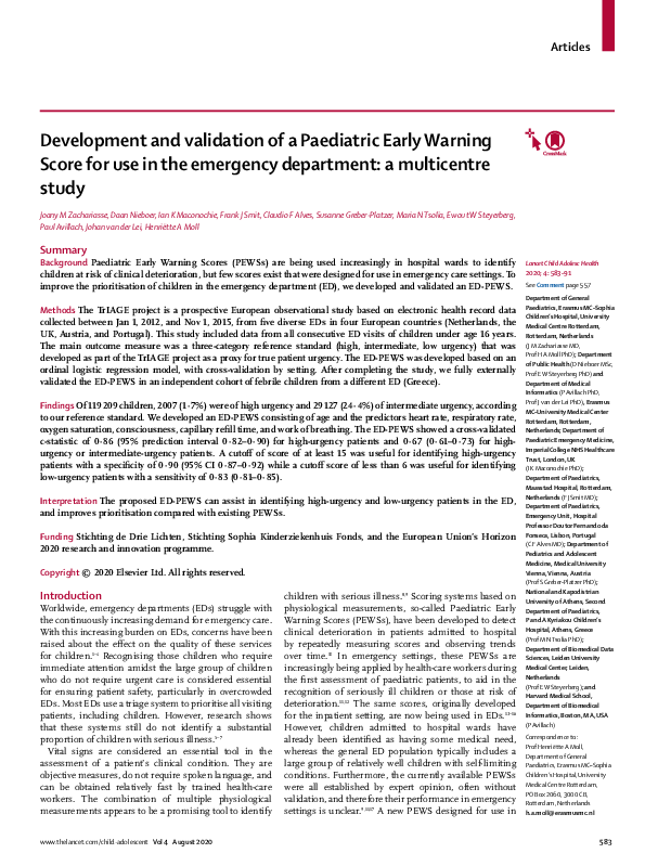 (PDF) Development and validation of a Paediatric Early Warning Score ...