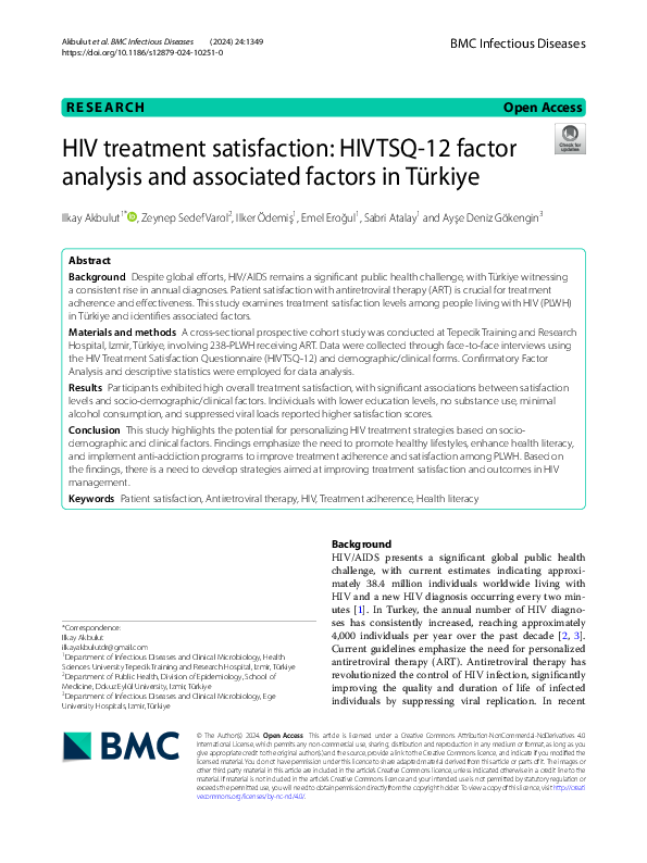 (PDF) HIV treatment satisfaction: HIVTSQ-12 factor analysis and ...
