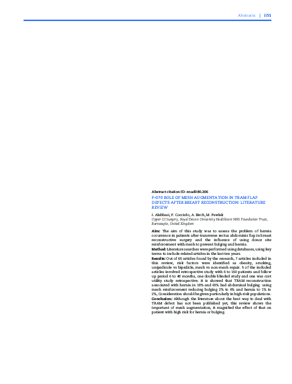 (PDF) P-070 Role of Mesh Augmentation in Tram Flap Defects After Breast ...