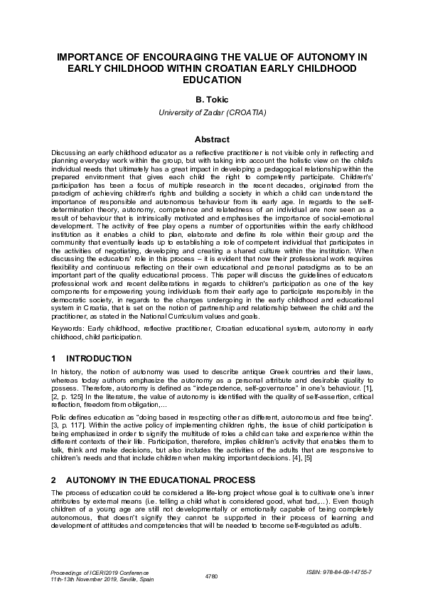 (PDF) IMPORTANCE OF ENCOURAGING THE VALUE OF AUTONOMY IN EARLY ...