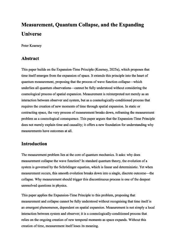 (PDF) Measurement, Quantum Collapse and the Expanding Universe