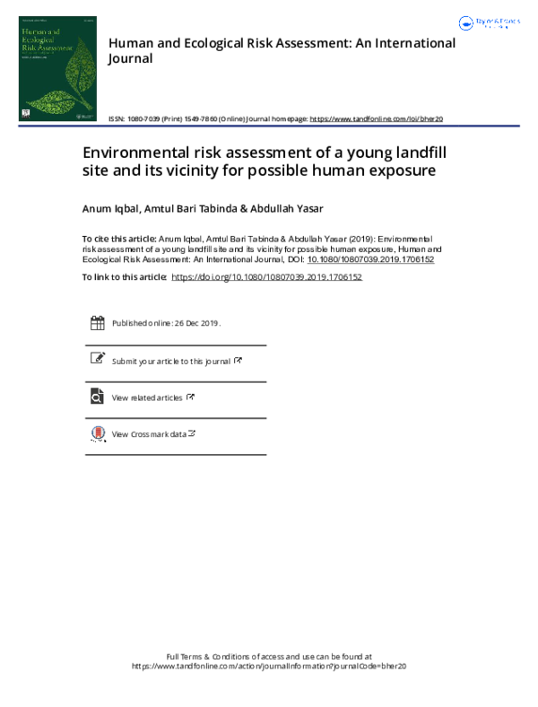 (PDF) Environmental risk assessment of a young landfill site and its vicinity for possible human ...