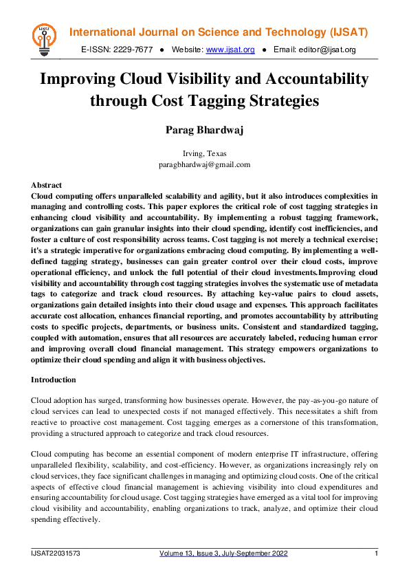 (PDF) Improving Cloud Visibility and Accountability through Cost Tagging Strategies