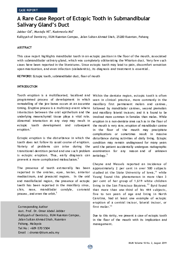 (PDF) A Rare Case Report of Ectopic Tooth in Submandibular Salivary ...