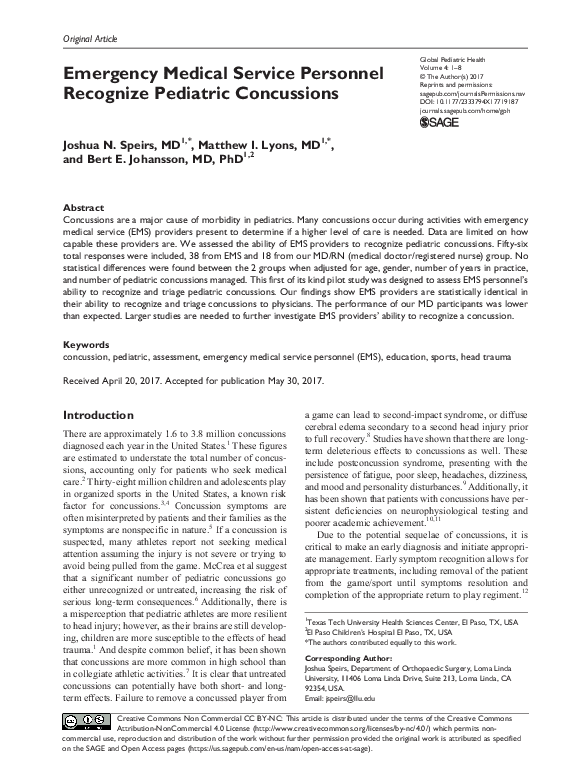 (PDF) Emergency Medical Service Personnel Recognize Pediatric Concussions