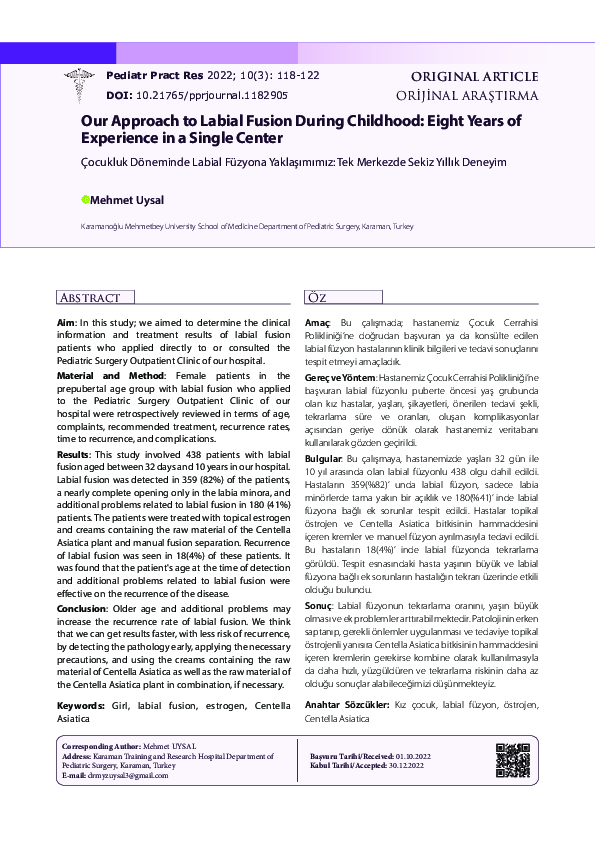 (PDF) Our approach to labial fusion during childhood: Eight years of ...