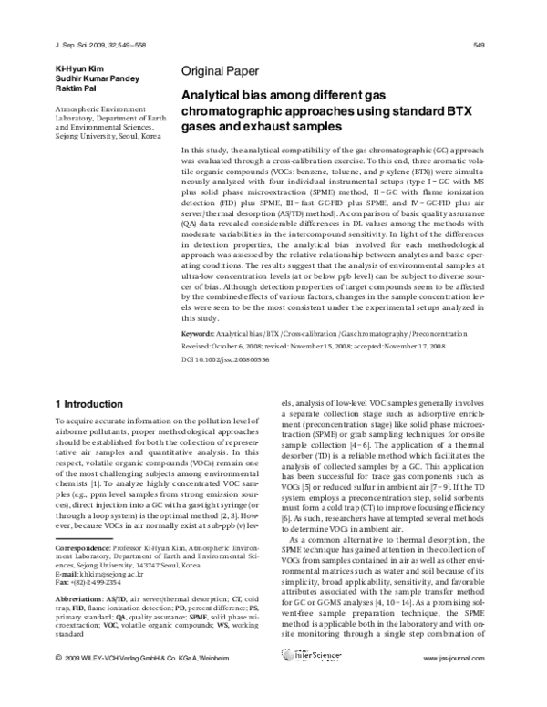 (PDF) Analytical bias among different gas chromatographic approaches using standard BTX gases ...