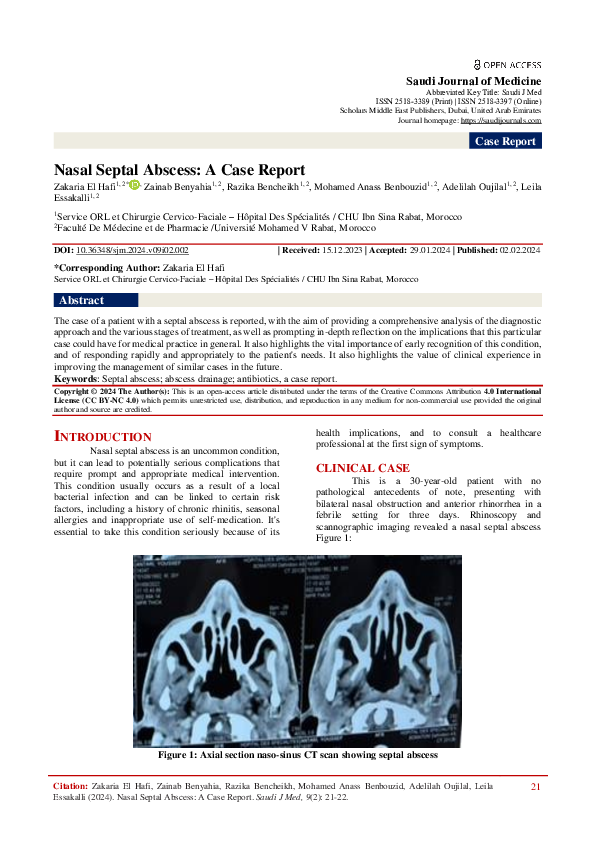 (PDF) Nasal Septal Abscess: A Case Report