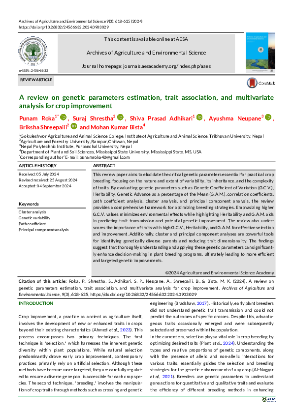 Pdf A Review On Genetic Parameters Estimation Trait Association And Multivariate Analysis