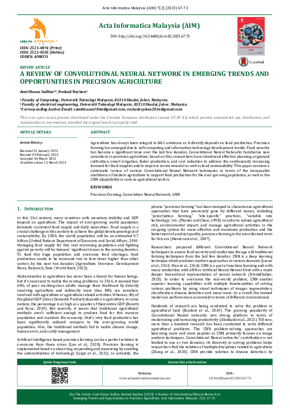 (PDF) A Review of Convolutional Neural Network in Emerging Trends and Opportunities in Precision ...