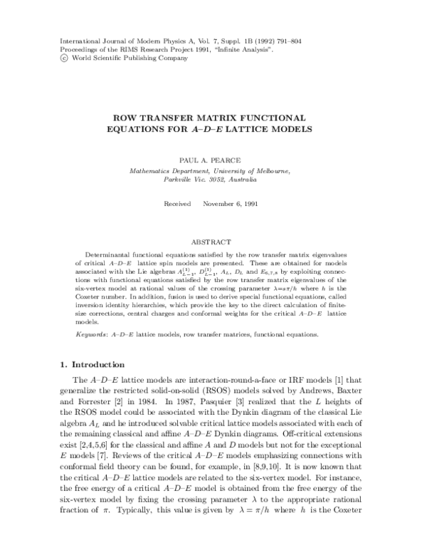 Row Transfer Matrix Functional Equations for A–D–E Lattice Models