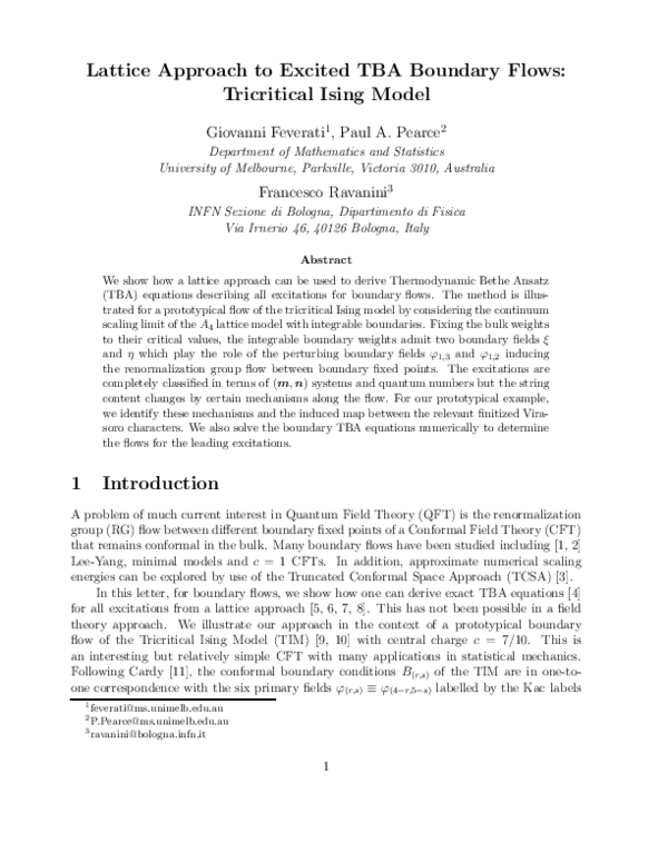 (PDF) Lattice approach to excited TBA boundary flows: tricritical Ising model