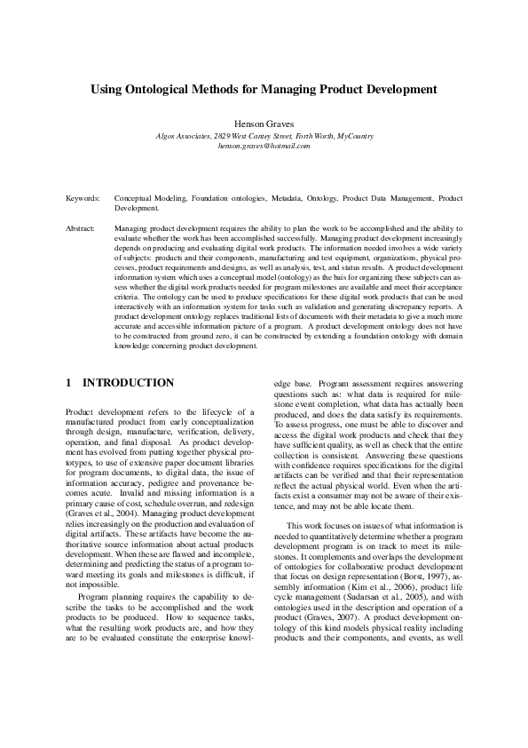 (PDF) Using Ontological Methods for Managing Product Development