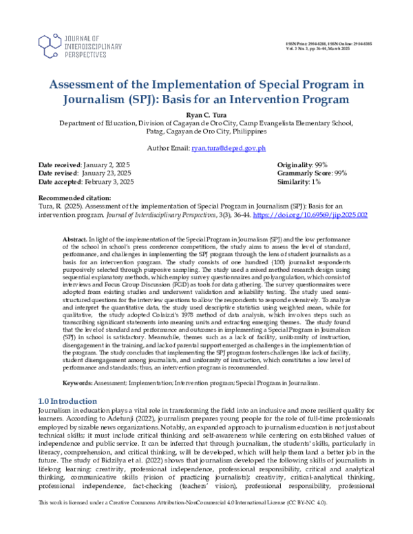 (PDF) Assessment of the Implementation of Special Program in Journalism ...