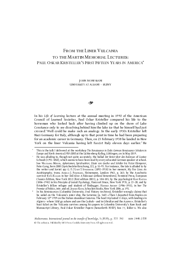 (PDF) From the Liner Vulcania to the Martin Memorial Lectures: Paul ...