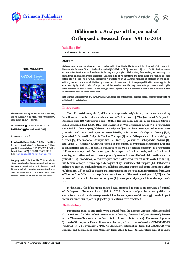 (PDF) Bibliometric Analysis of the Journal of Orthopaedic Research from ...