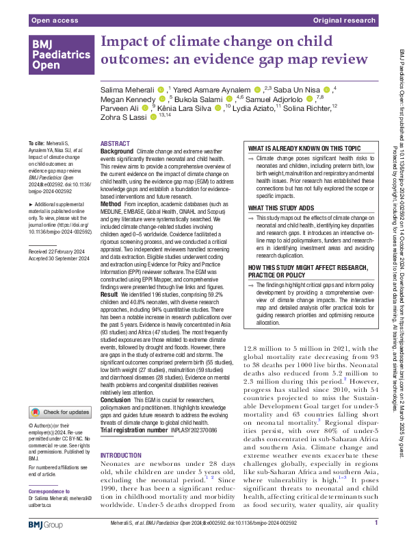 (PDF) Climate Change and Child Health: An Evidence Gap Map Exercise
