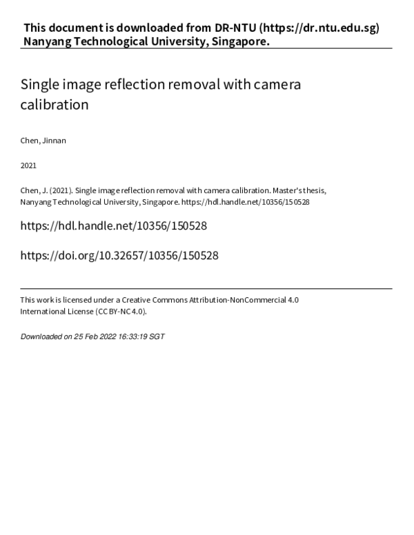 (PDF) Single image reflection removal with camera calibration