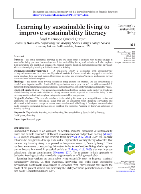 (PDF) Learning by sustainable living to improve sustainability literacy