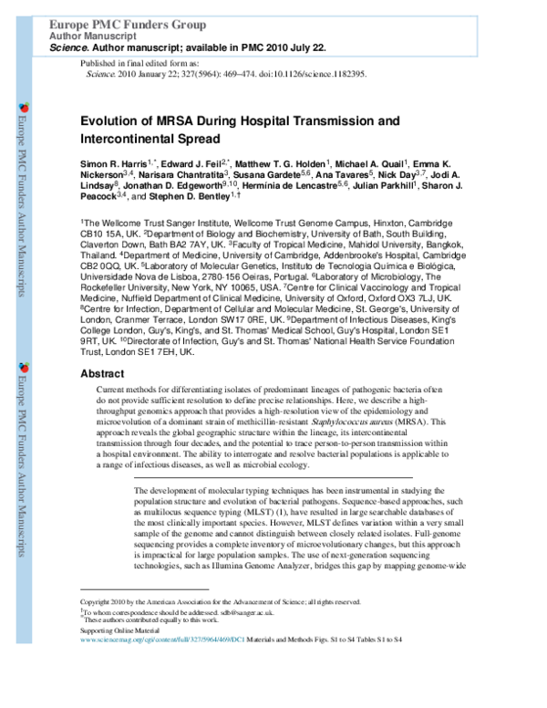 (PDF) Evolution of MRSA During Hospital Transmission and ...