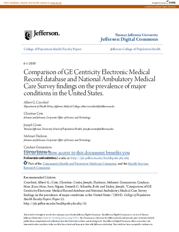 (PDF) Comparison of GE Centricity Electronic Medical Record Database ...