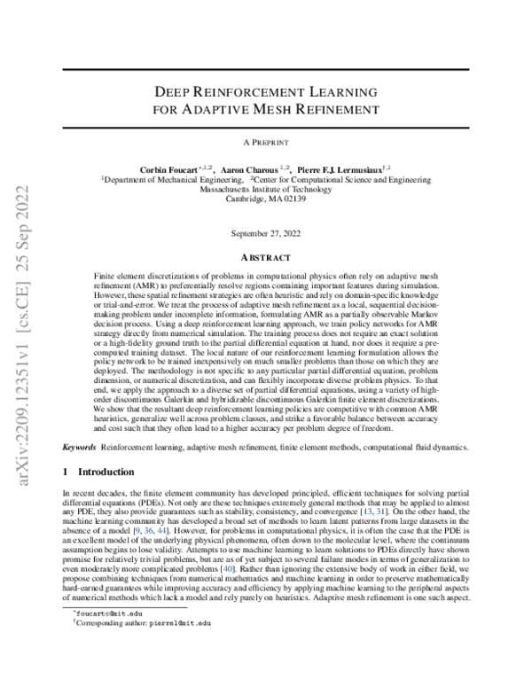 (PDF) Deep Reinforcement Learning for Adaptive Mesh Refinement