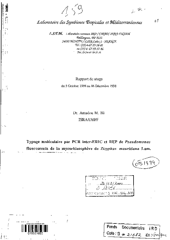 (PDF) Typage moléculaire par PCR inter-ERIC et REP de Pseudomonas fluorescents de la ...