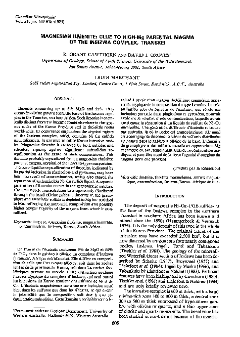 (PDF) MAGNESIAN ILMENITE: CLUE TO HtcH-Ms PARENTAL MAGMA OF THE INSIZWA ...