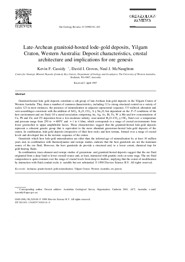 (PDF) Late-Archean granitoid-hosted lode-gold deposits, Yilgarn Craton ...