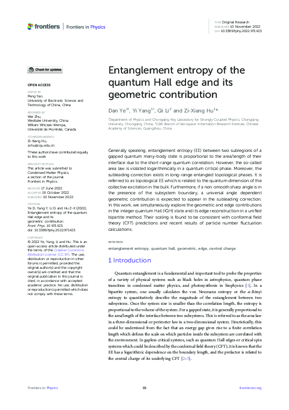 (PDF) Entanglement entropy of the quantum Hall edge and its geometric ...