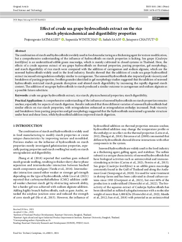 (PDF) Effect of crude sea grape hydrocolloids extract on the rice ...
