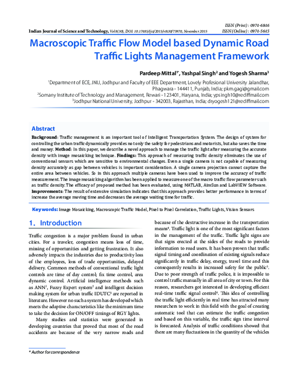 (PDF) Macroscopic Traffic Flow Model based Dynamic Road Traffic Lights ...