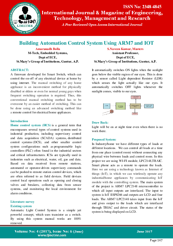 (PDF) Building Automation Control System Using ARM7 and IOT